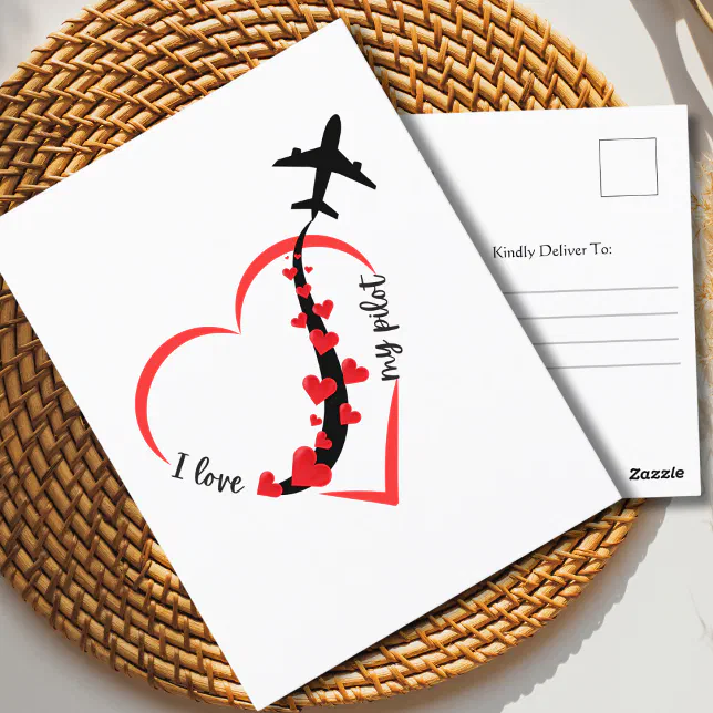 Airplane & Hearts I love My Pilot Romantic Simple Postcard | Zazzle