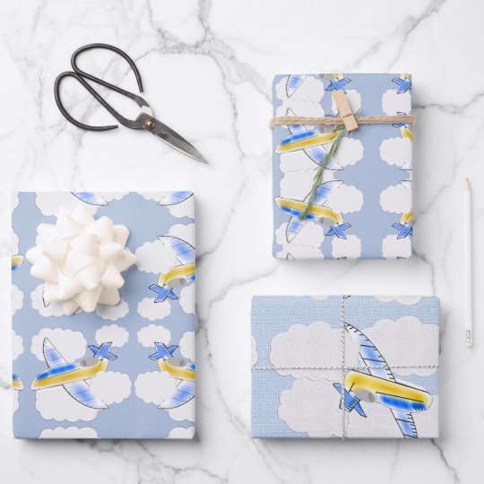 Airplane Jetplane Animated Childrens Wrapping Paper Sheets | Zazzle.com