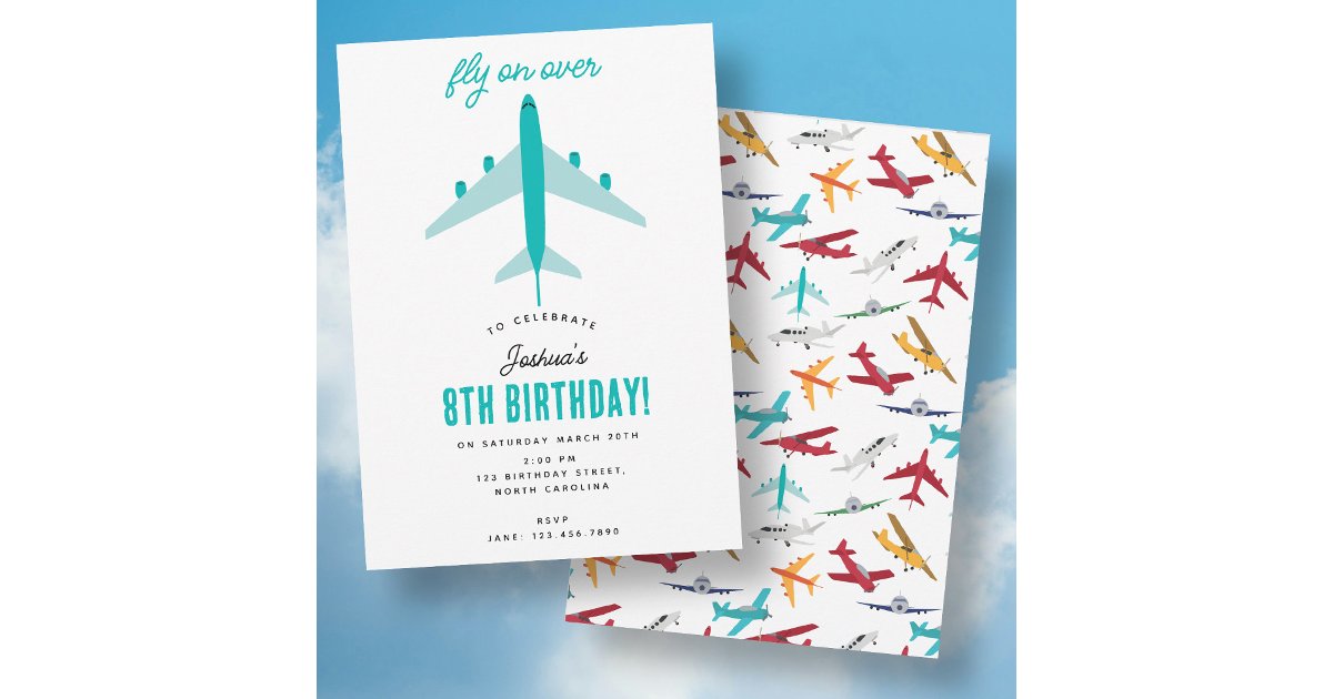Airplane Kids Birthday Party Fly on Over Invitation | Zazzle