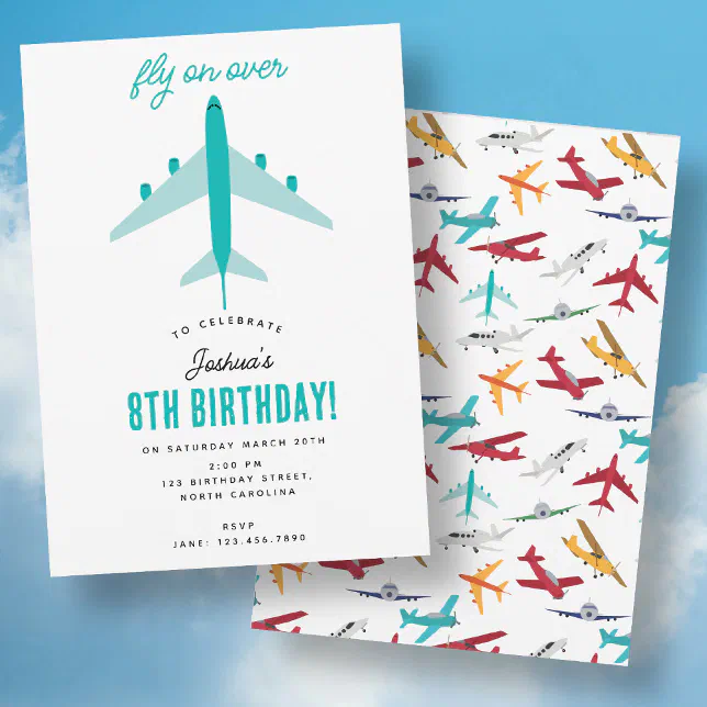 Airplane Kids Birthday Party Fly on Over Invitation | Zazzle