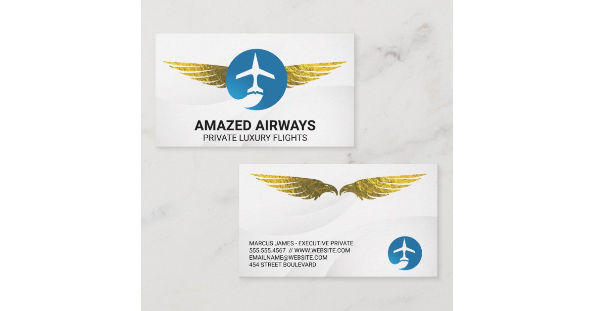 Airplane Logo | Flights | Golden Wings Business Card | Zazzle