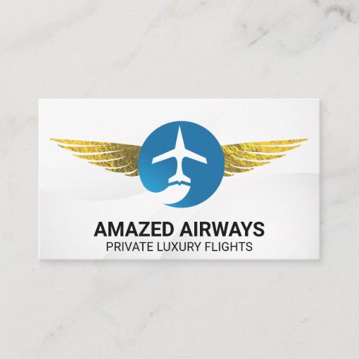 Airplane Logo | Flights | Golden Wings Business Card | Zazzle