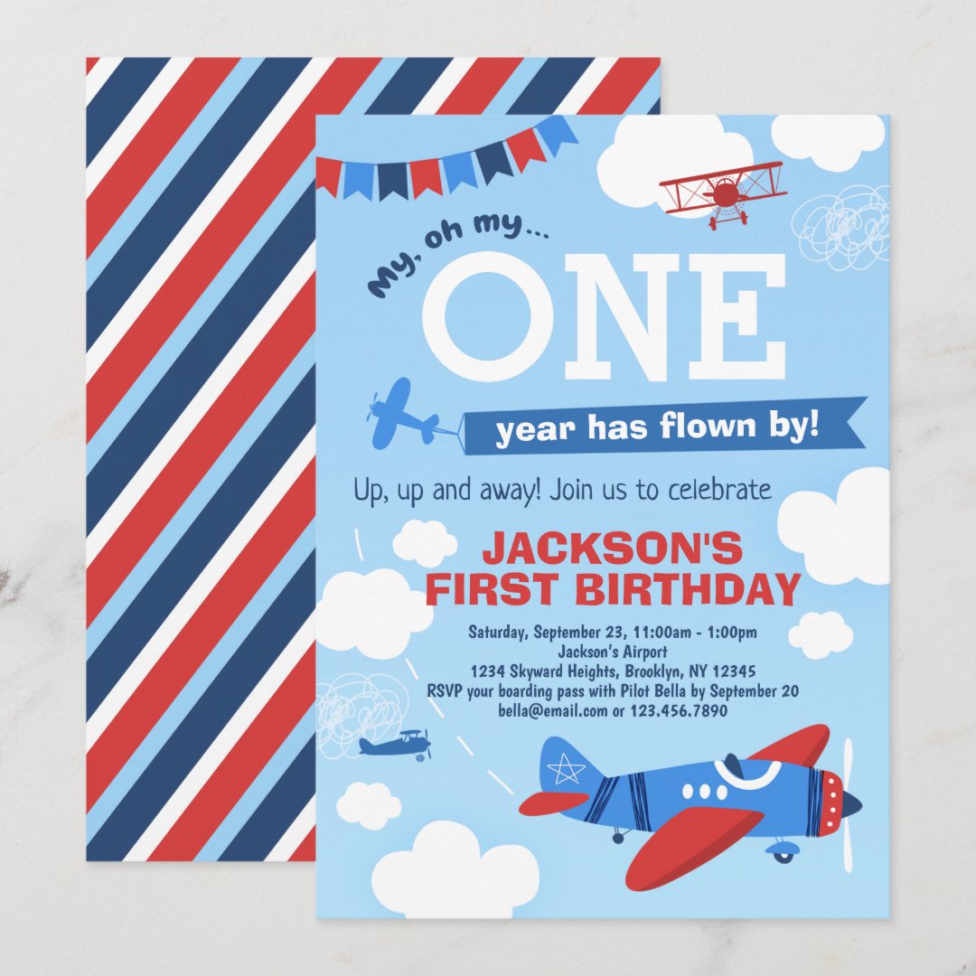 Airplane ONE Year Has Flown By 1st Birthday Invitation | Zazzle