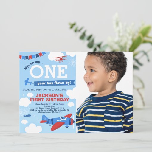 Airplane ONE Year Has Flown By 1st Birthday Photo Invitation | Zazzle