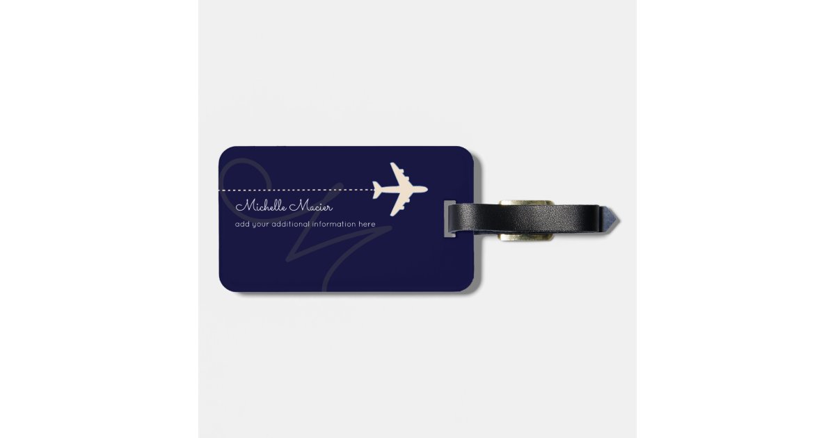 airplane personalized name & initial on navy blue luggage tag | Zazzle