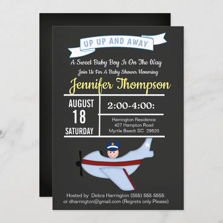 Airplane Pilot Baby Boy Shower Invitation | Zazzle