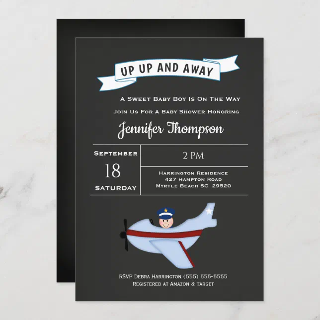 Airplane Pilot Baby Boy Shower Invitation | Zazzle
