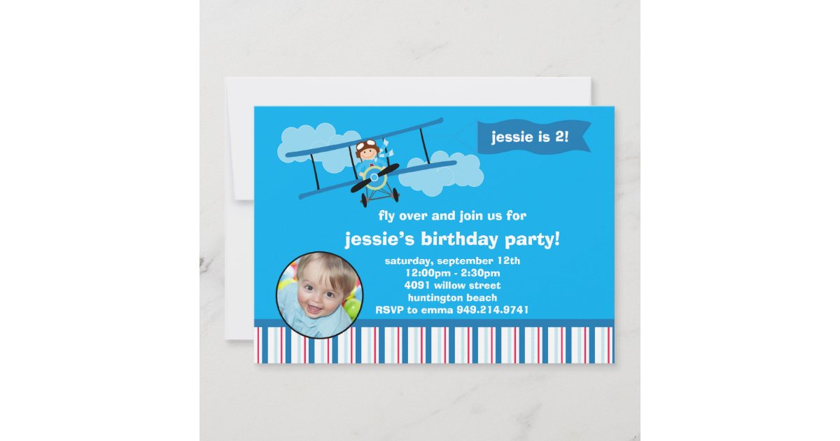 Airplane Pilot Birthday Party Invitation | Zazzle