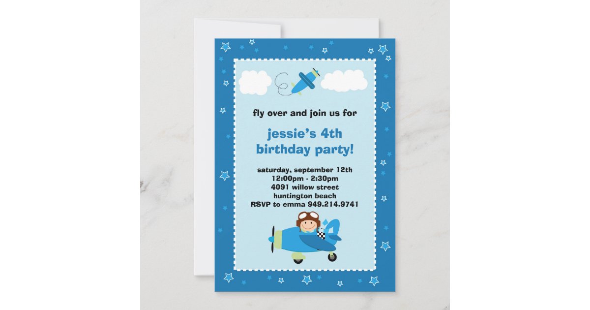 Airplane Pilot Birthday Party Invitation | Zazzle