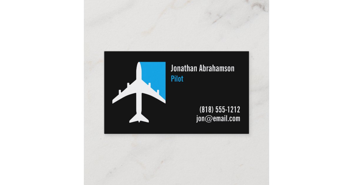 Airplane Pilot Business Cards Black Blue and White | Zazzle