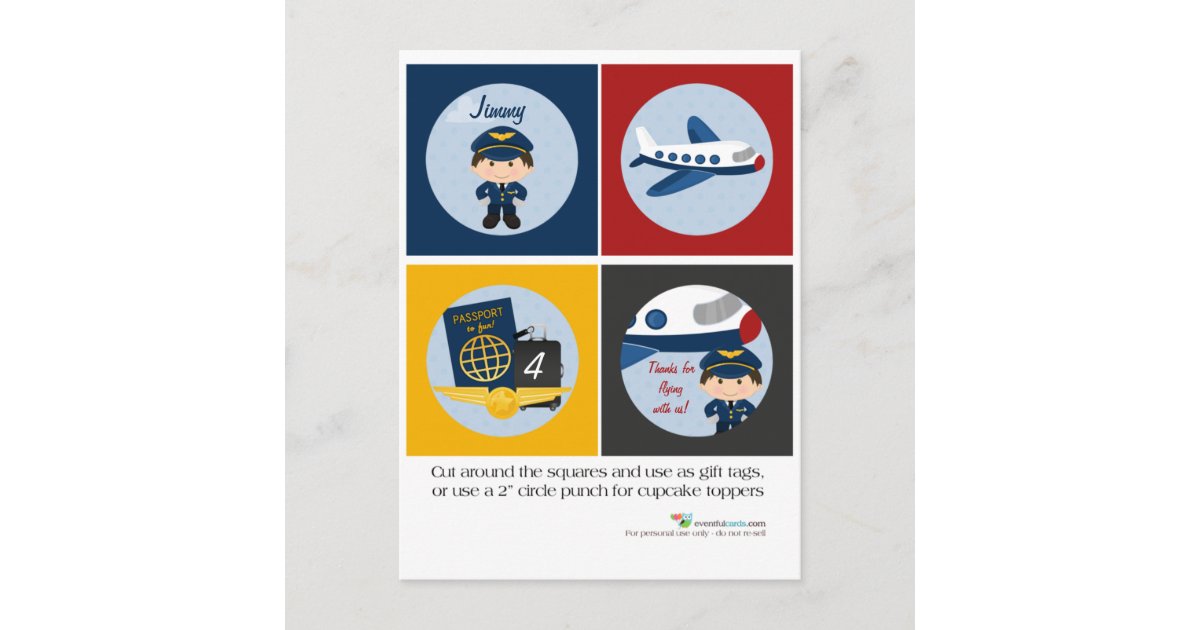 Airplane Pilot Party Cupcake Toppers Postcard | Zazzle