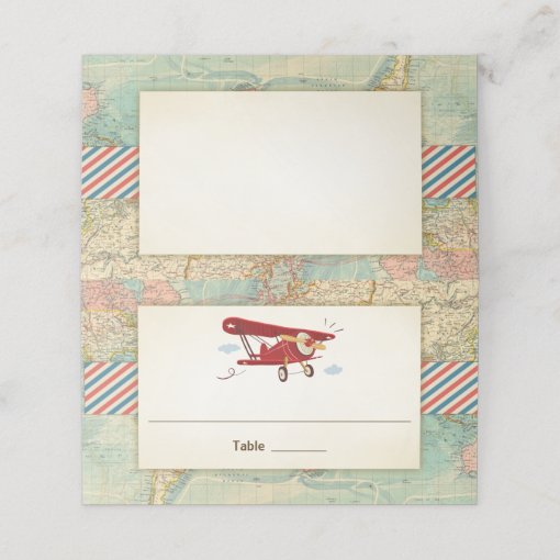 Airplane Place Card Vintage Retro Map Plane Shower | Zazzle