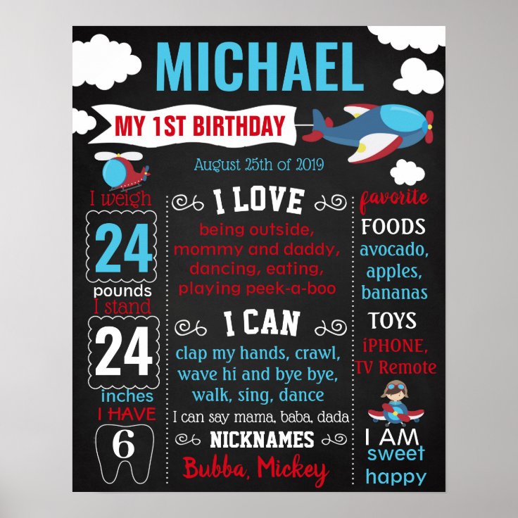 Airplane Plane Pilot First Birthday sign | Zazzle