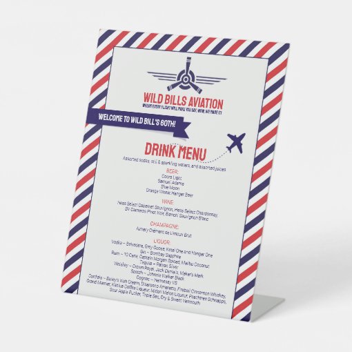 Airplane Themed Drink Menu - Aviation, Pilot Menu Pedestal Sign | Zazzle