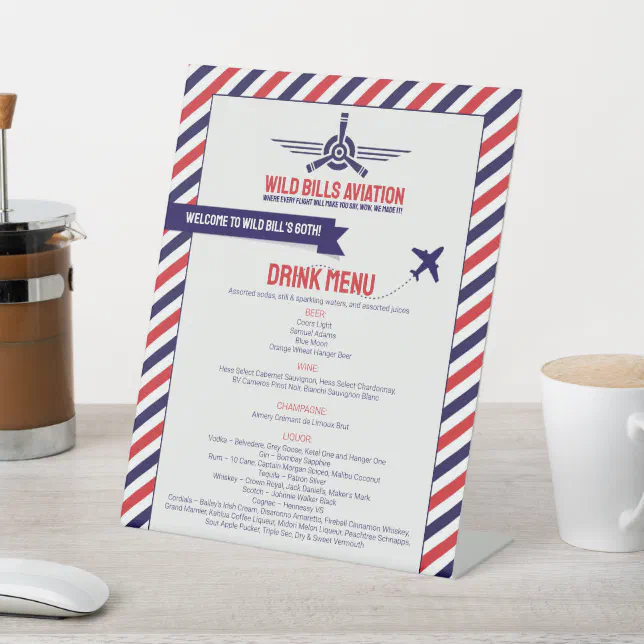 Airplane Themed Drink Menu - Aviation, Pilot Menu Pedestal Sign | Zazzle