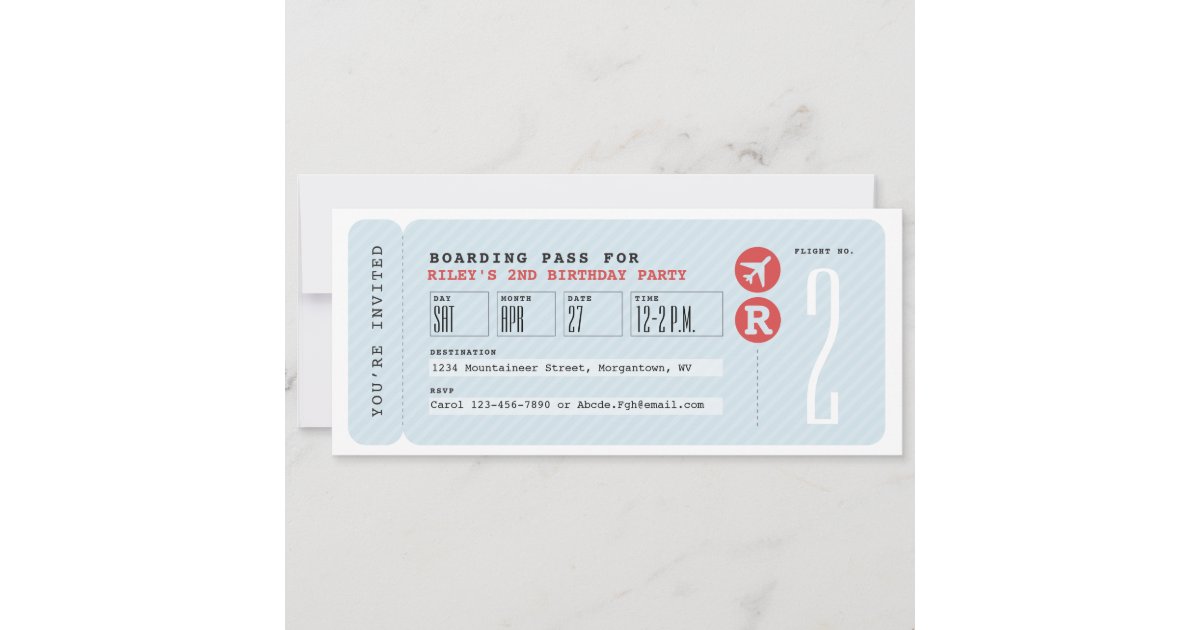 Airplane ticket boarding pass kids birthday party invitation | Zazzle