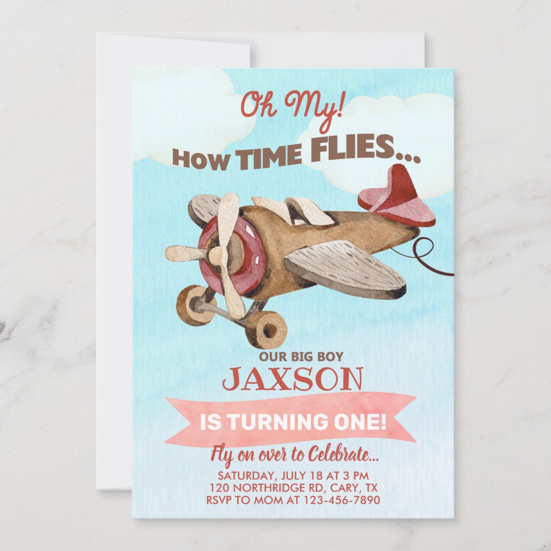 Airplane time flies boy 1st first birthday invite. invitation | Zazzle