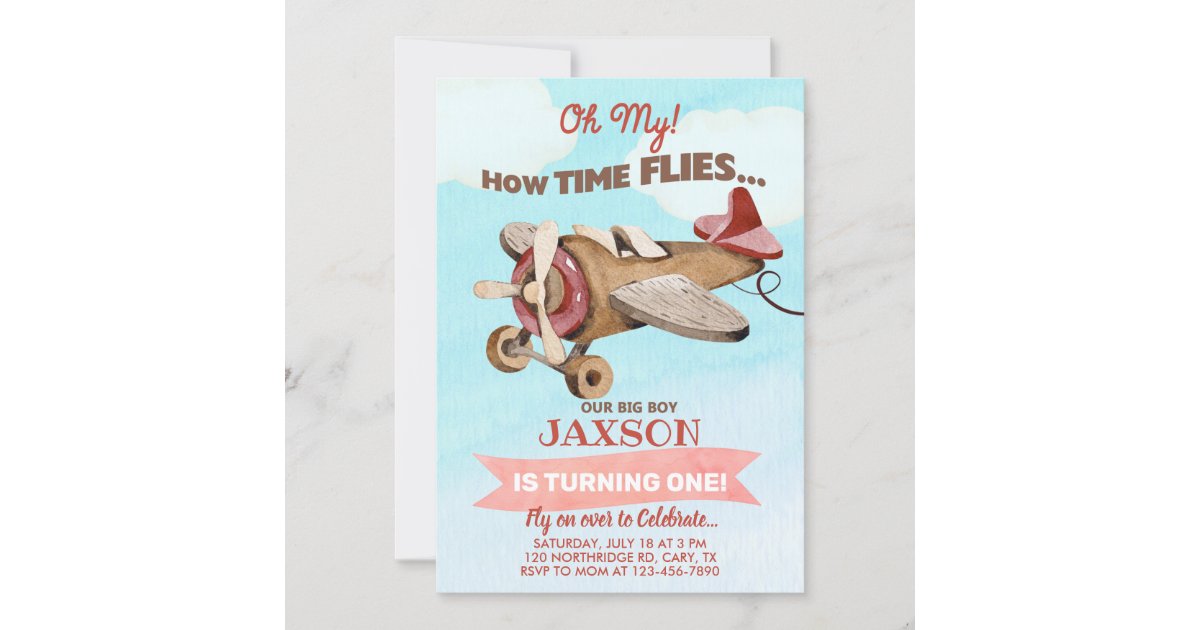 Airplane time flies boy 1st first birthday invite. invitation | Zazzle