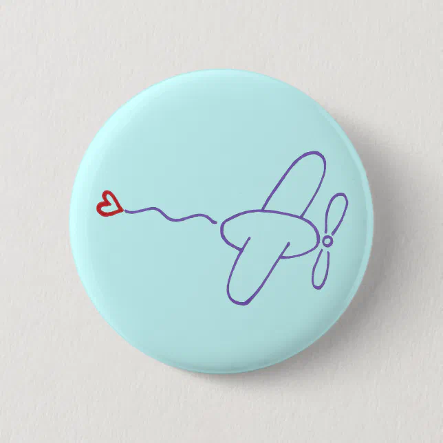 Airplane with Heart Pinback Button | Zazzle