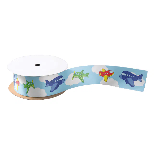 Airplanes and Jets Cute 1st Birthday Party Satin Ribbon | Zazzle