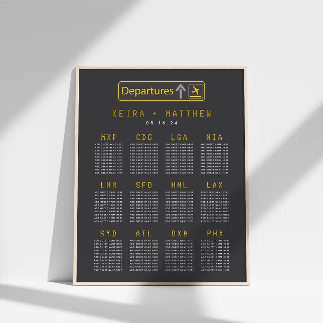 Airport Code Departure Board Wedding Seating Chart | Zazzle