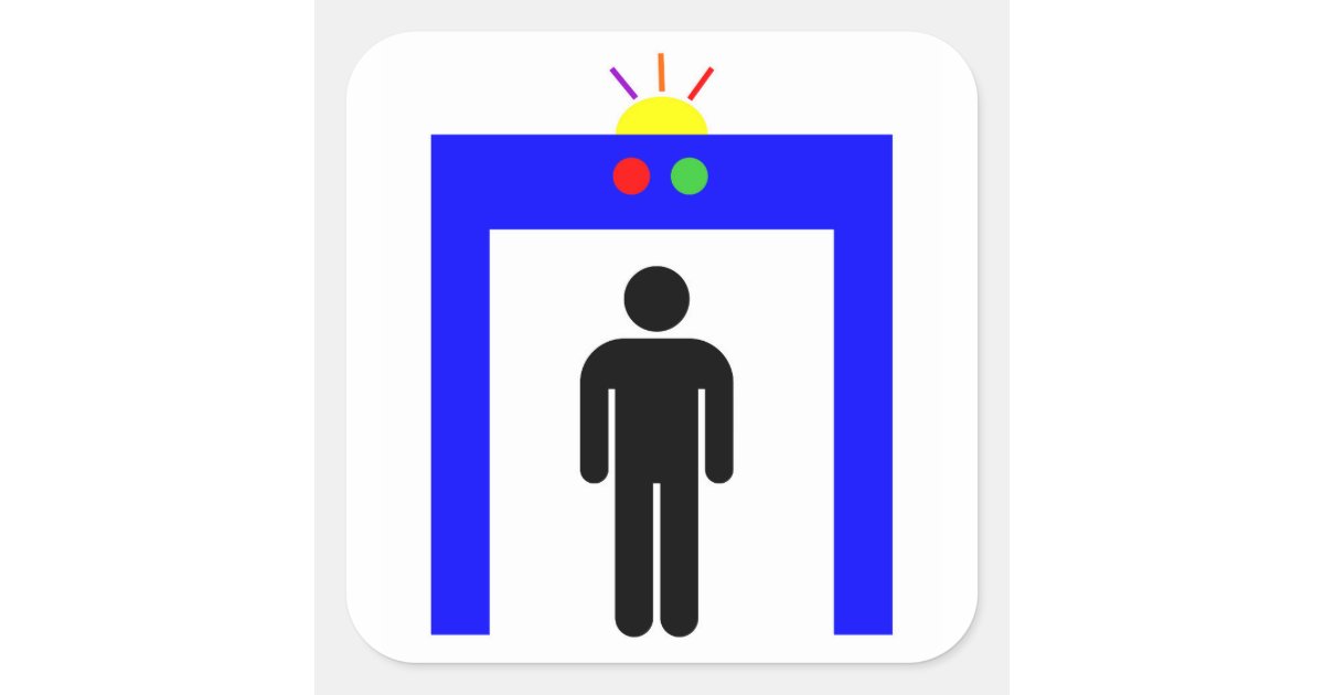 airport metal detector security alarm stick man sy square sticker | Zazzle