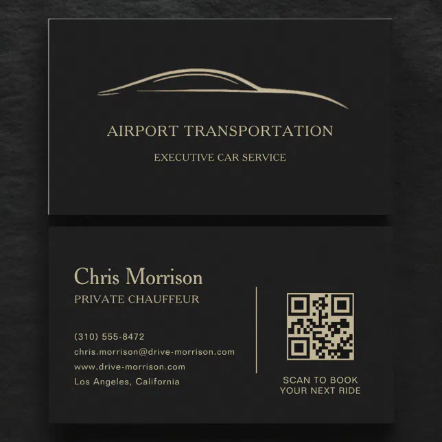 Airport Transportation QR Code Black & Gold Business Card | Zazzle