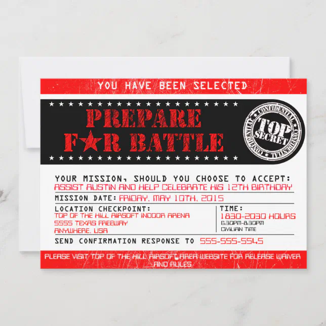 Airsoft 'Prepare for Battle' 5x7 Invitation | Zazzle