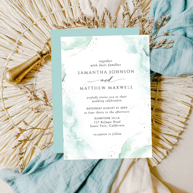 Airy Blue Turquoise Watercolor Wedding Invitation | Zazzle