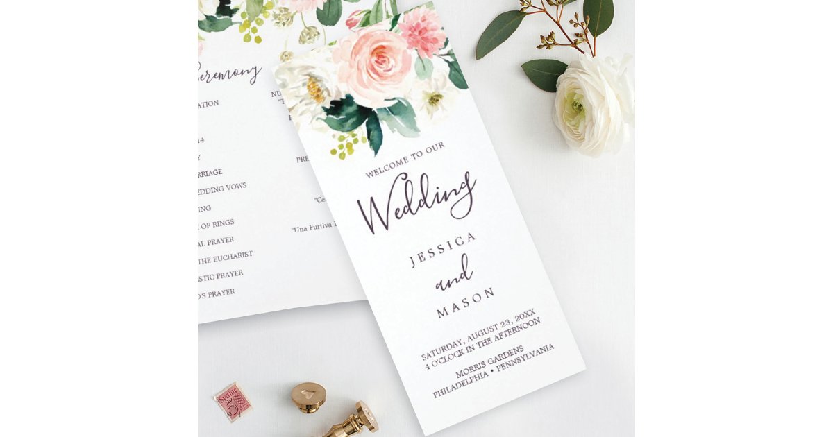 Airy Blush Tri-Fold Wedding Program Flyer | Zazzle