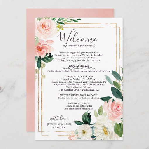 Airy Blush Wedding Itinerary - Wedding Welcome Program | Zazzle
