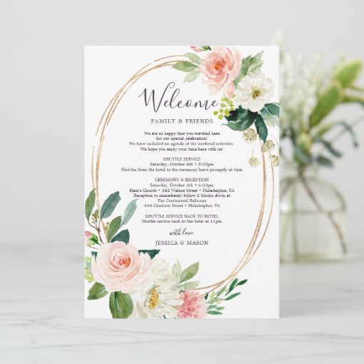 Airy Blush Wedding Itinerary - Wedding Welcome Program | Zazzle
