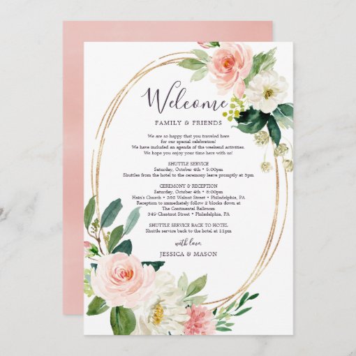 Airy Blush Wedding Itinerary - Wedding Welcome Program | Zazzle