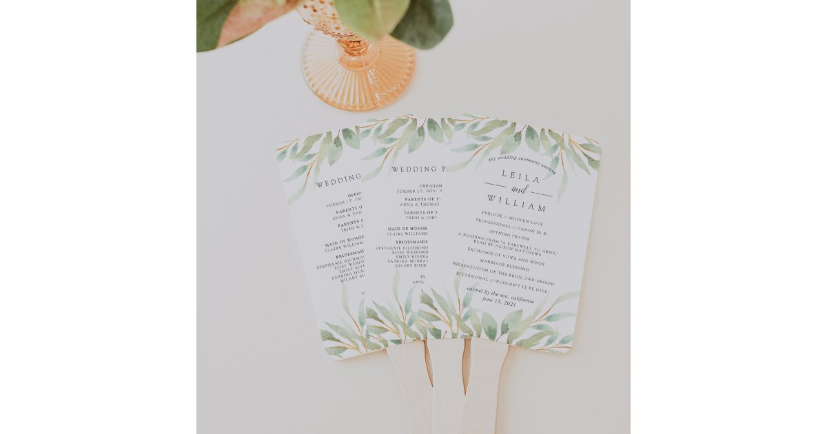 Airy Botanical Wedding Program Hand Fan | Zazzle