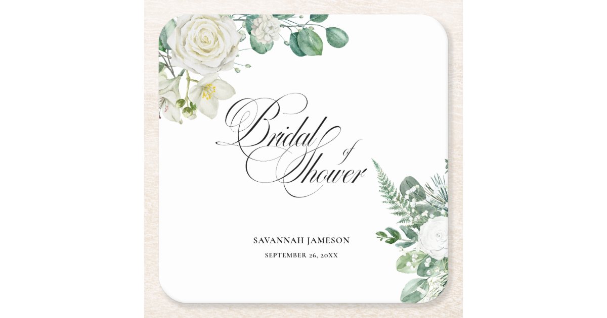 Airy Eucalyptus Greenery Bridal Shower Square Paper Coaster | Zazzle