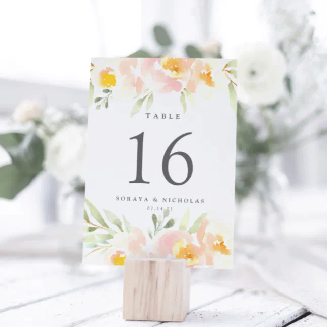 Airy Floral Personalized Table Number Card | Zazzle
