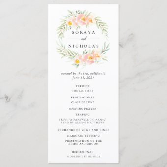 Airy Floral Wedding Ceremony Program | Zazzle