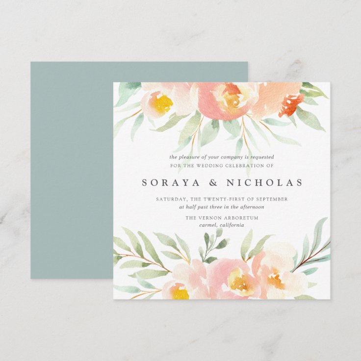 Airy Floral Wedding Invitation | Square | Zazzle