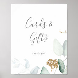 Airy Greenery and Gold Leaf Cards and Gifts Sign | Zazzle