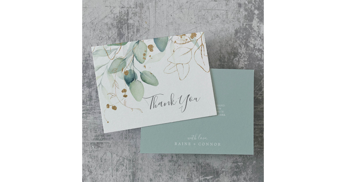 Airy Greenery and Gold Leaf Thank You Card | Zazzle