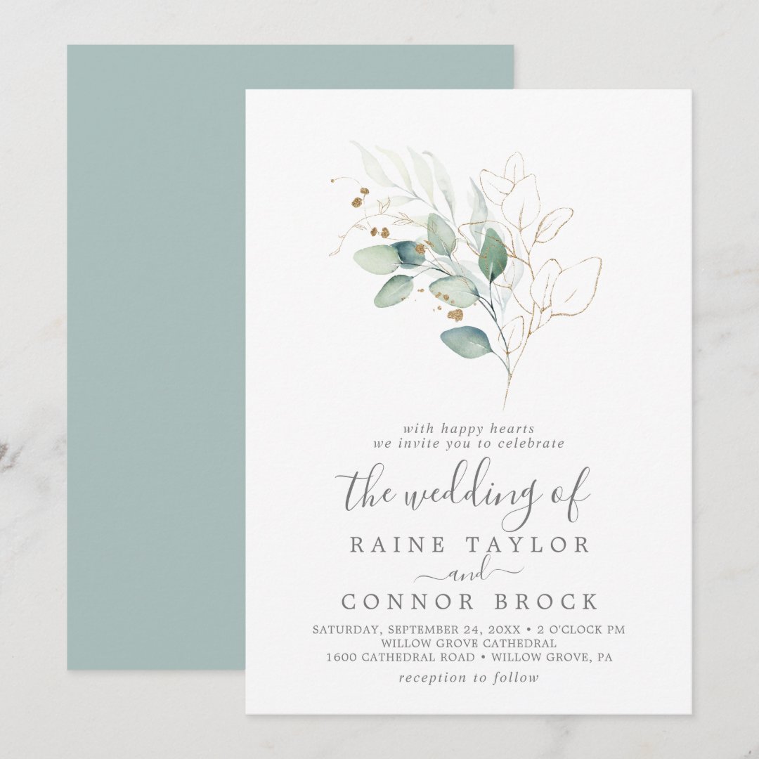 Airy Greenery and Gold Leaf The Wedding Of Invitation | Zazzle