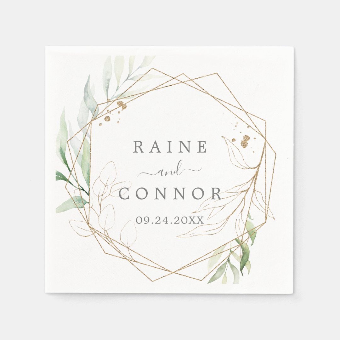 Airy Greenery and Gold Leaf Wedding Napkins | Zazzle