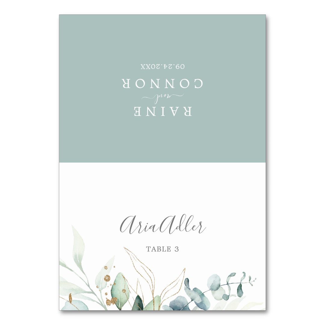 Airy Greenery and Gold Leaf Wedding Place Cards | Zazzle