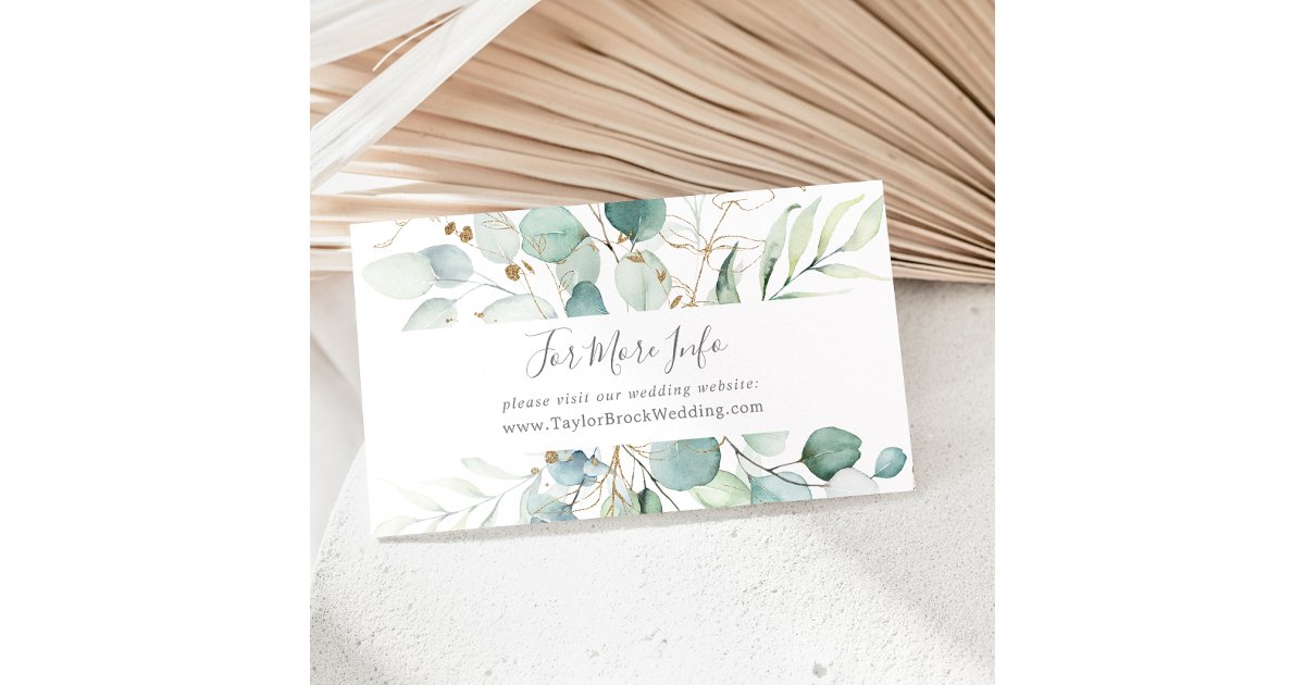 Airy Greenery and Gold Leaf Wedding Website Enclosure Card | Zazzle