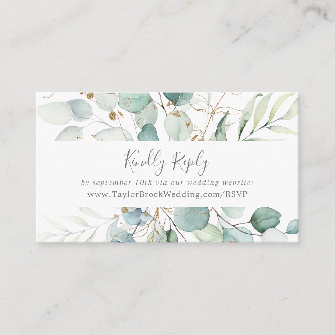 Airy Greenery and Gold Leaf Wedding Website RSVP Enclosure Card | Zazzle
