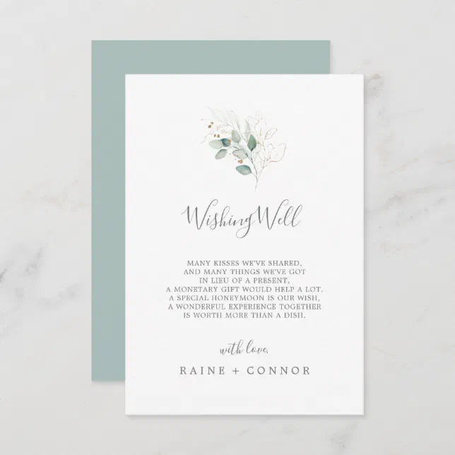 Airy Greenery and Gold Wedding Wishing Well Card | Zazzle