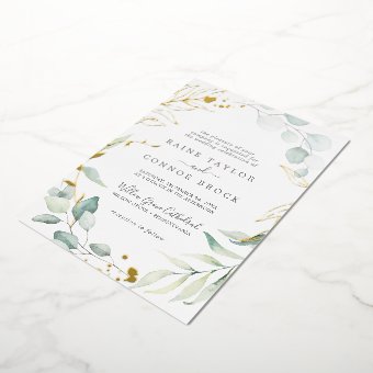 Airy Greenery and Pressed Gold Foil Leaf Wedding Foil Invitation | Zazzle