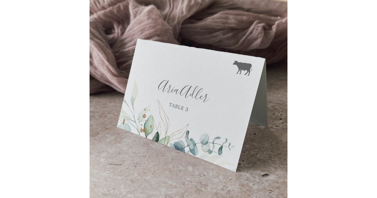 Airy Greenery Beef Menu Option Place Cards | Zazzle