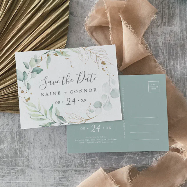 Airy Greenery Horizontal Save the Date Postcard | Zazzle