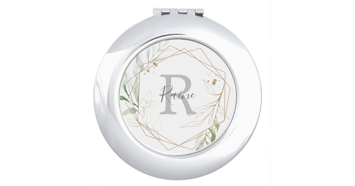 Airy Greenery Name and Initial Bridesmaid Gift Compact Mirror | Zazzle